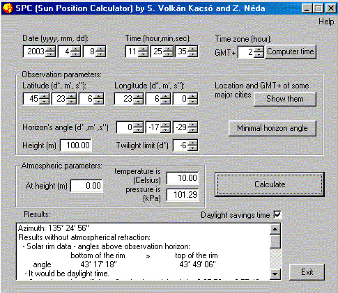 A free sun position calculator